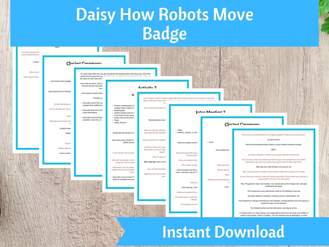 Daisy How Robots Move Badge Activity Kit | Girls Scout Troop Organizer ...
