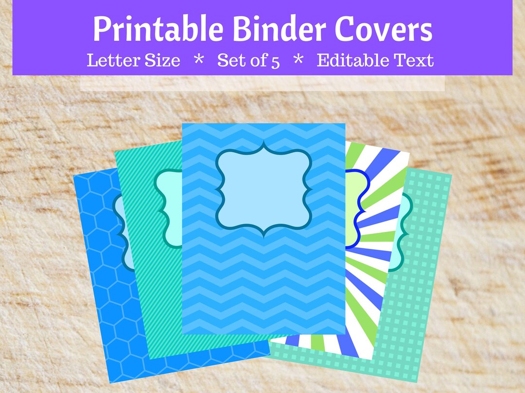 Blue and Green Patterns Printable Binder Covers for School Editable ...