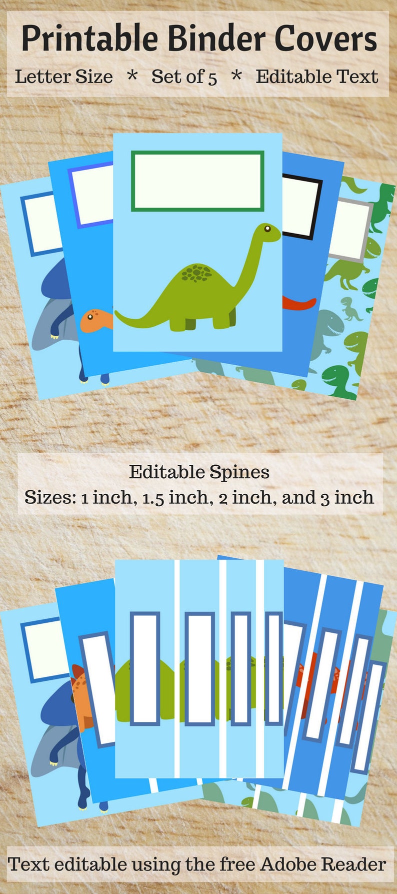 Dinosaur Printable Binder Covers for School Editable Home Office Binder ...