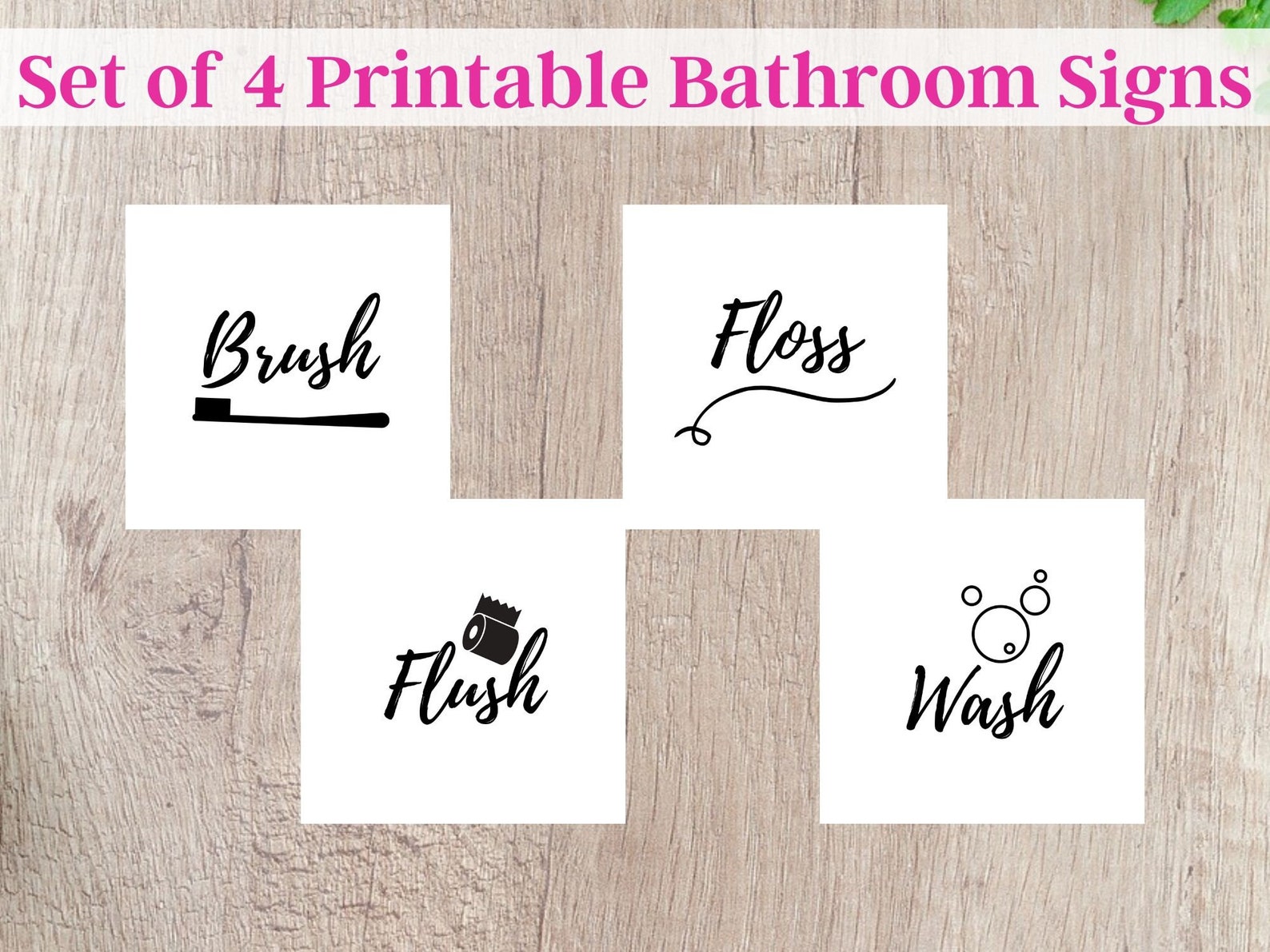 Set of 4 Printable Bathroom Signs, INSTANT Download, Bathroom Wall Art ...