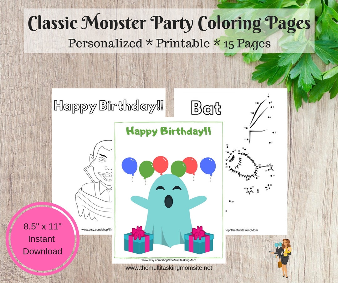 Classic Monster Party Coloring Pages, Activity Pages, Birthday Party ...