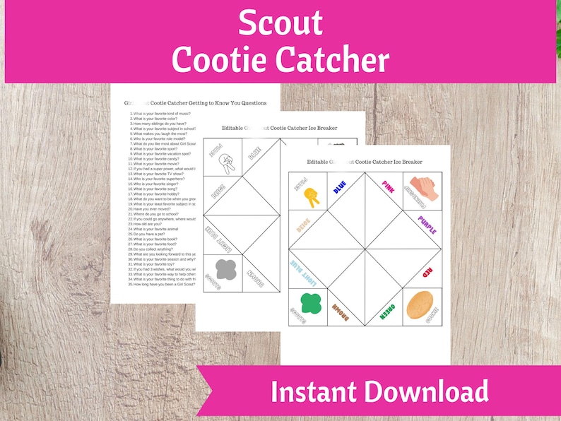 Scout Cootie Catcher With Question Ideas - Black and White + Color ...