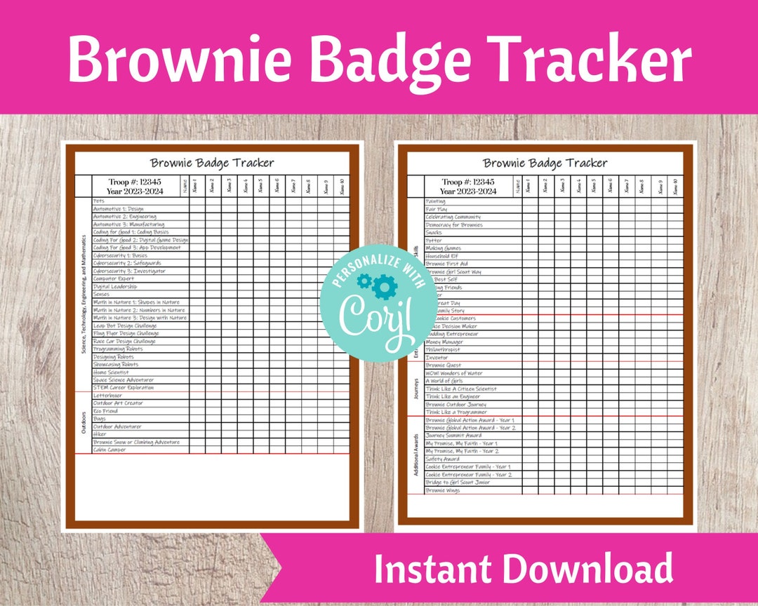 Brownie Badge Tracker Girls Scout Troop Organizer Printable - Etsy