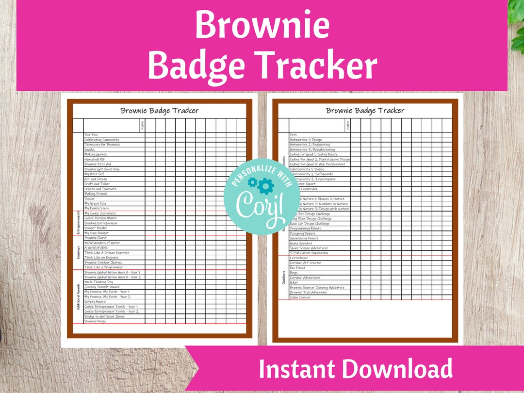 Brownie Badge Tracker Girls Scout Troop Organizer Printable - Etsy