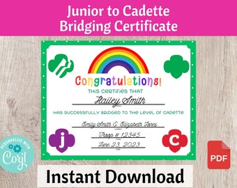 Girl Scout Bridging Certificate, Junior to Cadette Ceremony PDF Instant ...