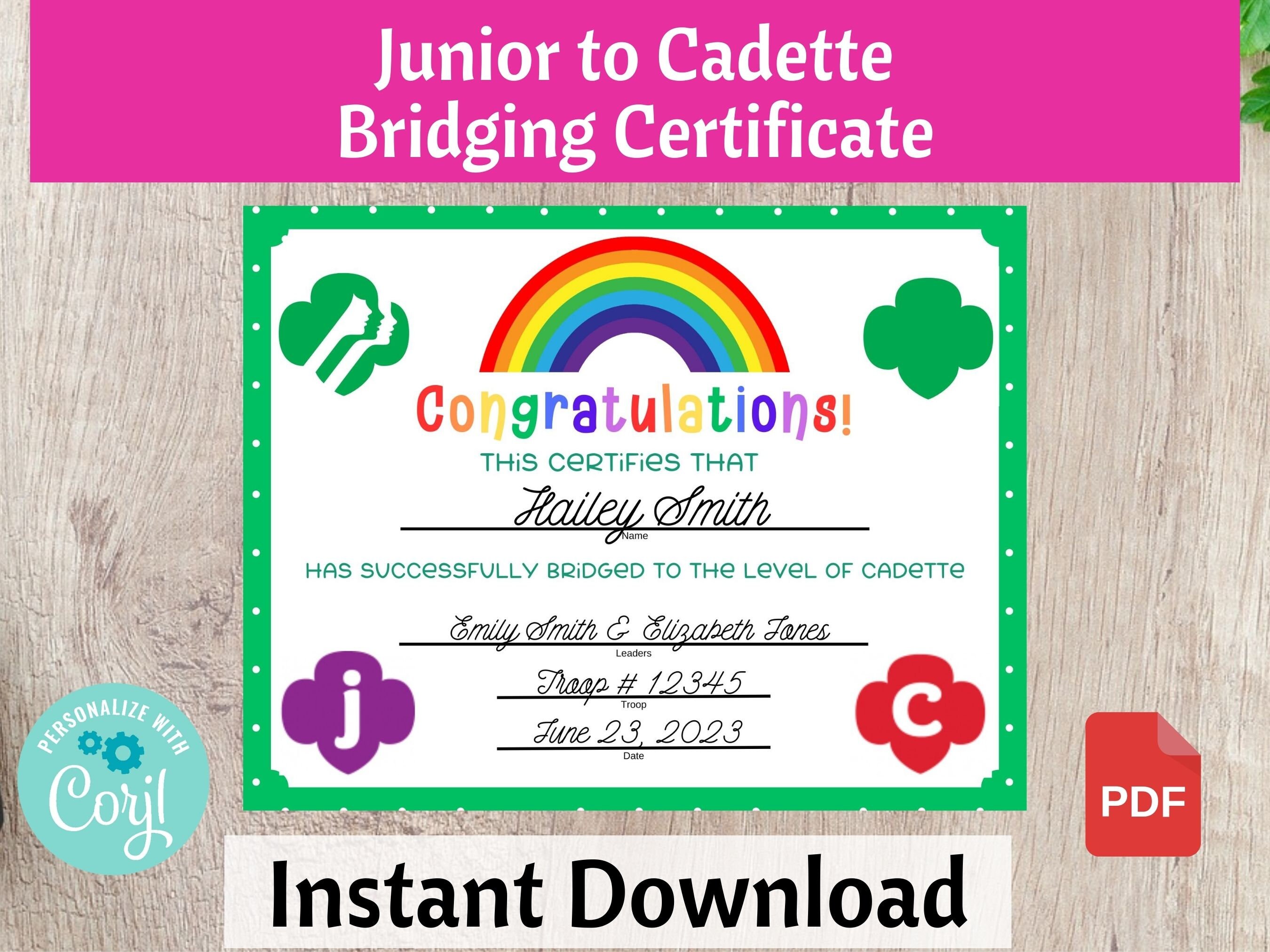 Junior to Cadette Bridging Certificate Girls Scouts Bridging Ceremony ...