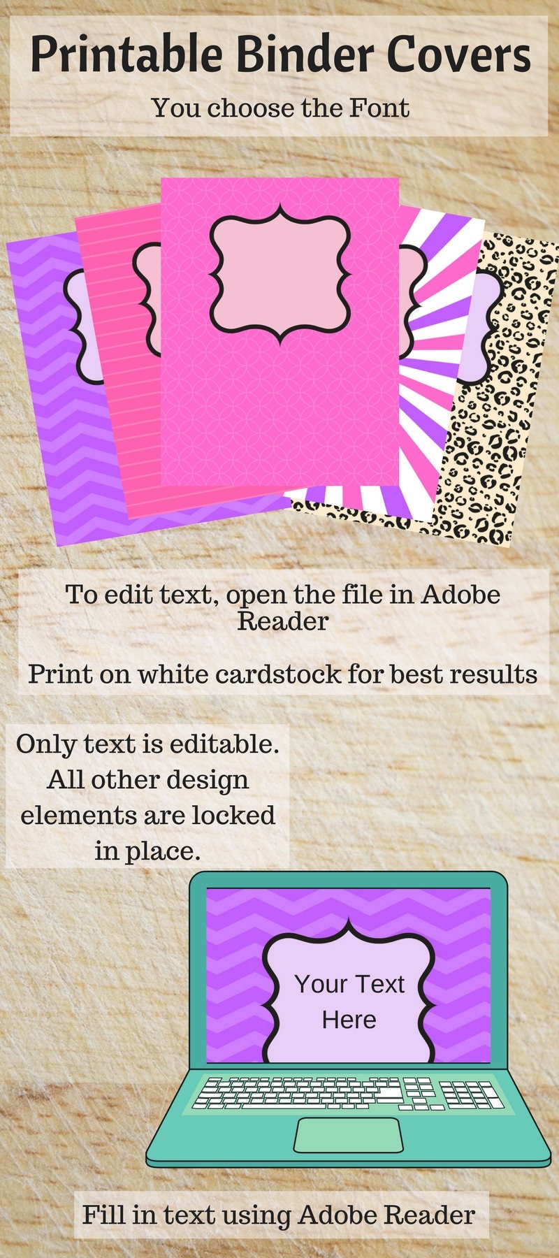 Purple, Pink, and Leopard Printable Binder Covers for School Editable ...