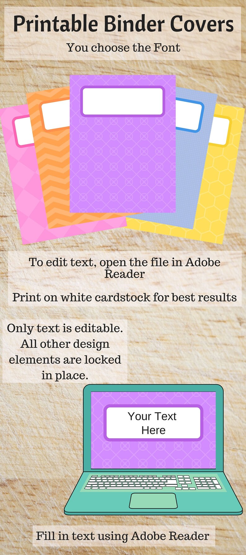 Pastel Patterns Printable Binder Covers for School Editable Home Office ...