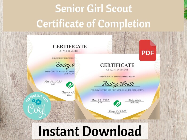 Girl Scout Certificates of Completion Daisy to Ambassador Bridging ...