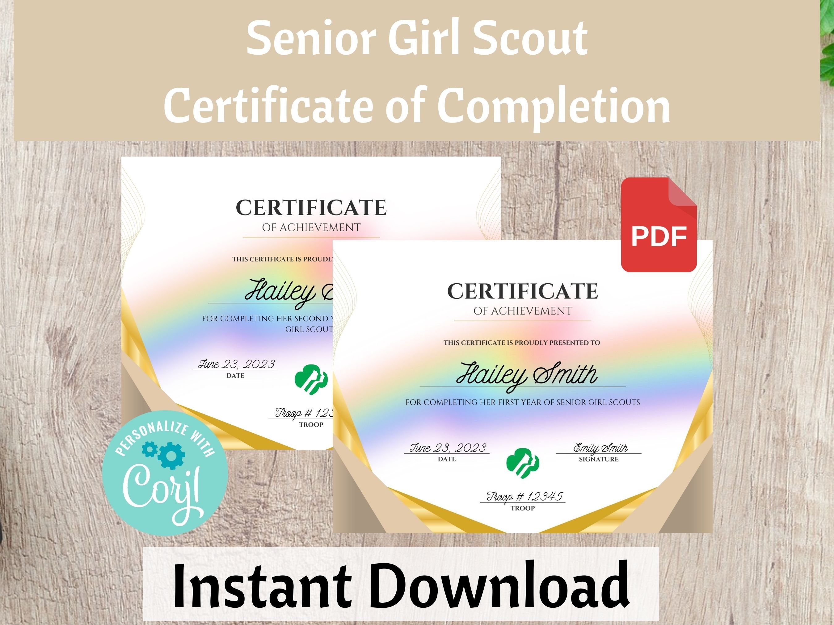 Girl Scout Certificates of Completion Daisy to Ambassador Bridging ...