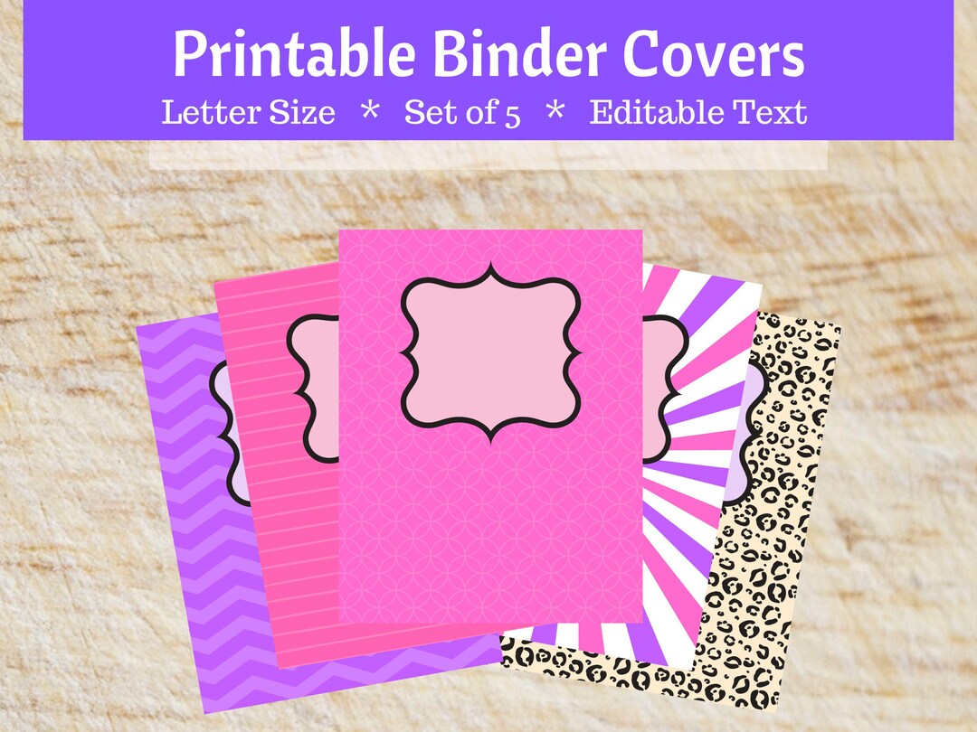 Purple, Pink, and Leopard Printable Binder Covers for School Editable ...