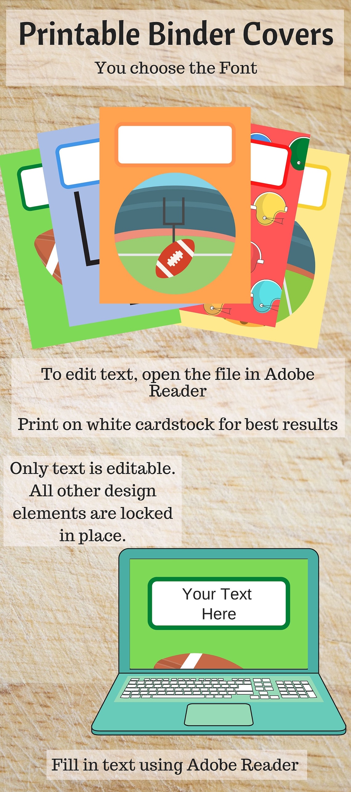 Football Printable Binder Covers for School Editable Home Office Binder ...