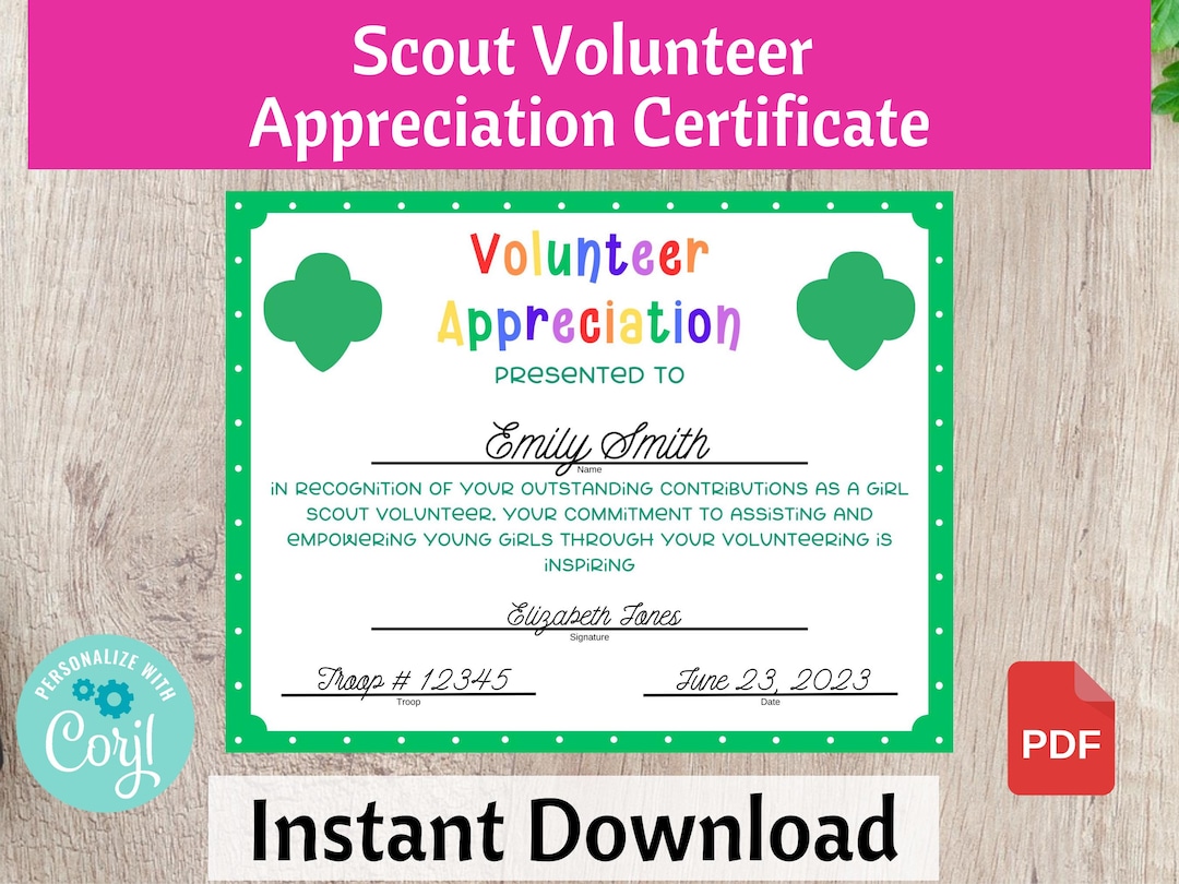Volunteer Appreciation Certificate - Scouts Bridging Ceremony ...