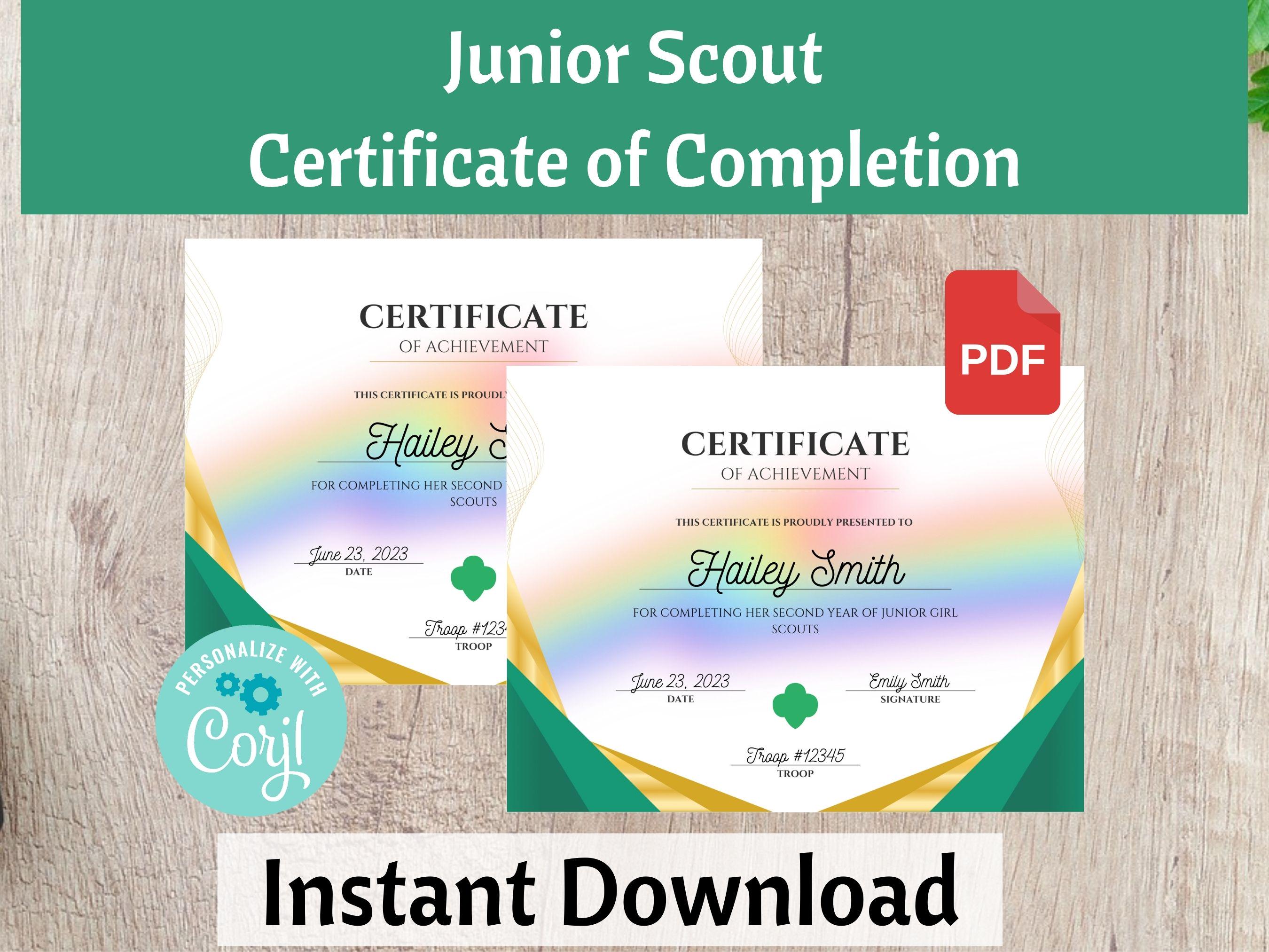 Junior Girl Scout 1st and 2nd Year Certificate of Completion ...