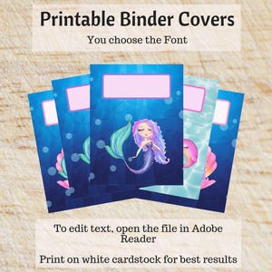 Mermaid Printable Binder Covers for School Editable Home Office Binder ...