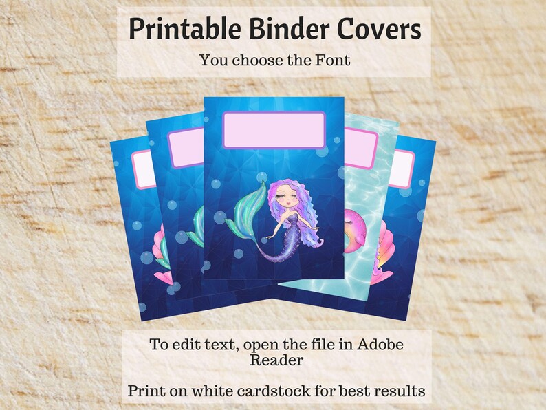 Mermaid Printable Binder Covers for School Editable Home Office Binder ...