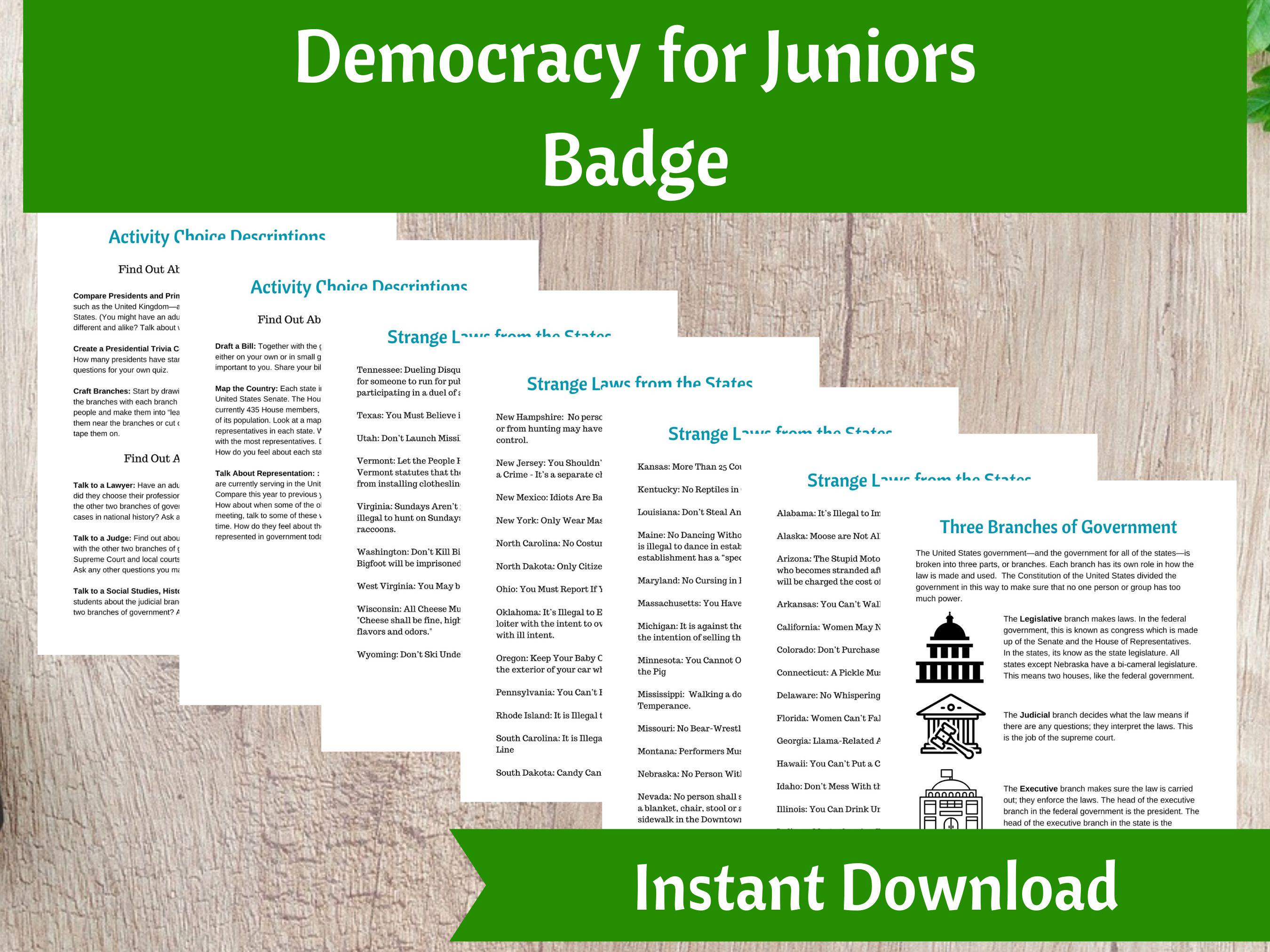Democracy for Juniors Badge Activity Kit | Girls Scout Troop Organizer ...