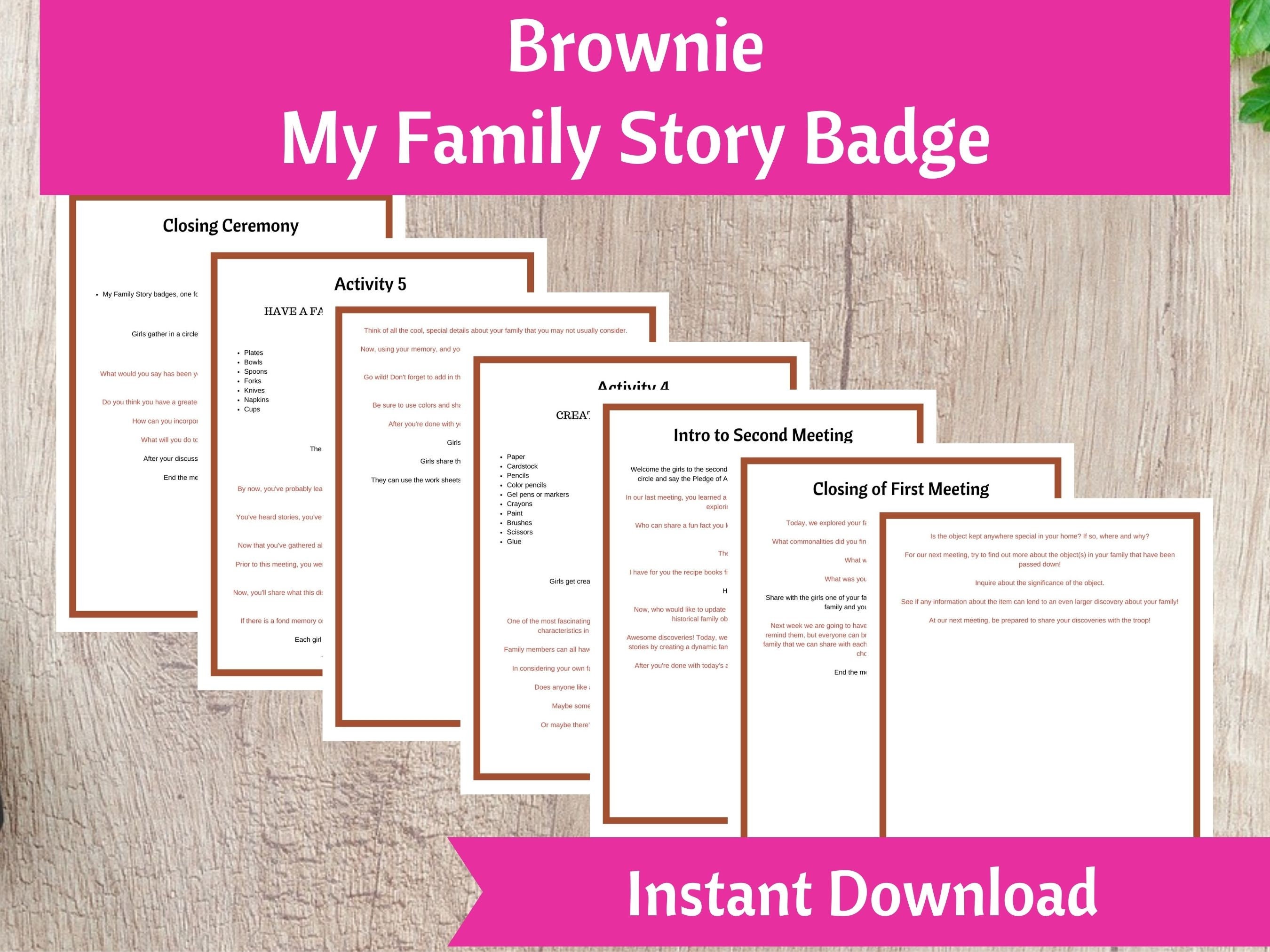 Brownie My Family Story Badge Activity Kit Girls Scout Troop Organizer ...