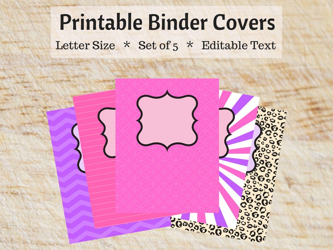Purple, Pink, and Leopard Printable Binder Covers for School Editable ...