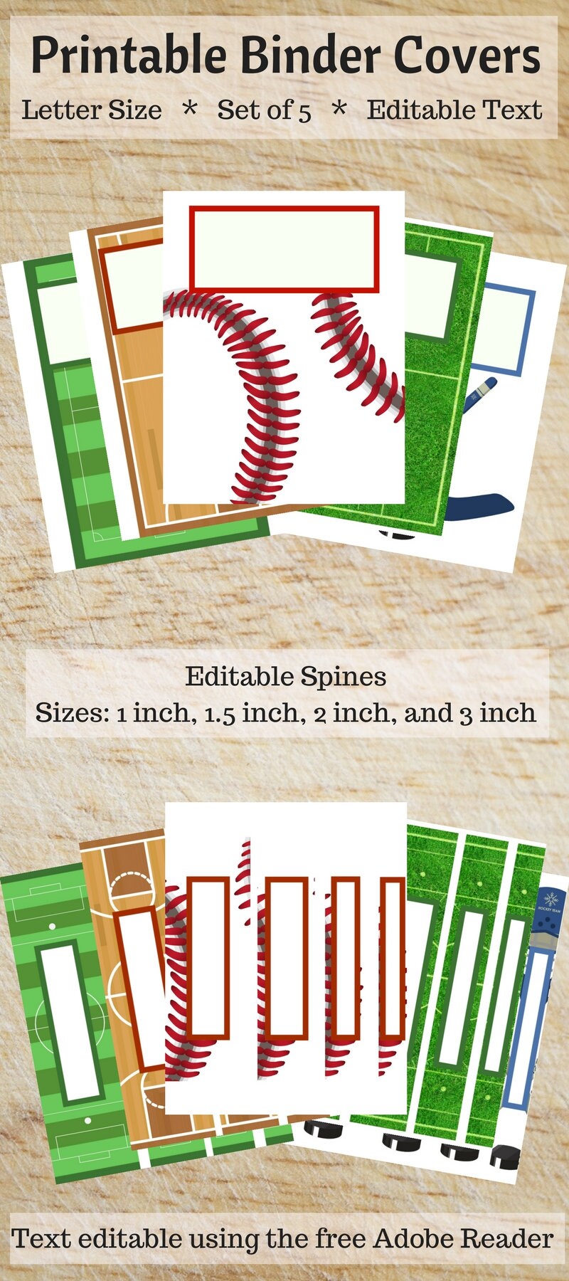 Sports Printable Binder Covers for School Editable Home Office Binder ...