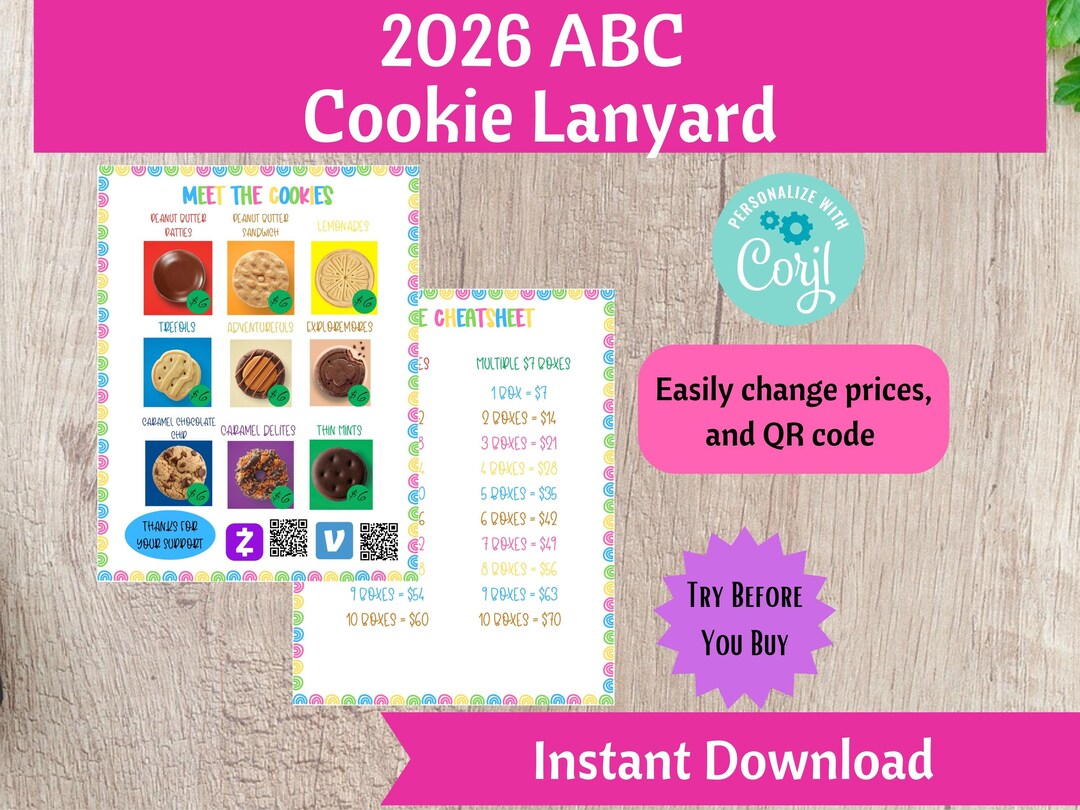 2026 ABC Scout Cookie Lanyard | Scout Troop Organizer Printable Meet ...
