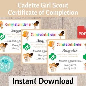 Girl Scout Certificates of Completion Daisy to Cadette Bridging ...