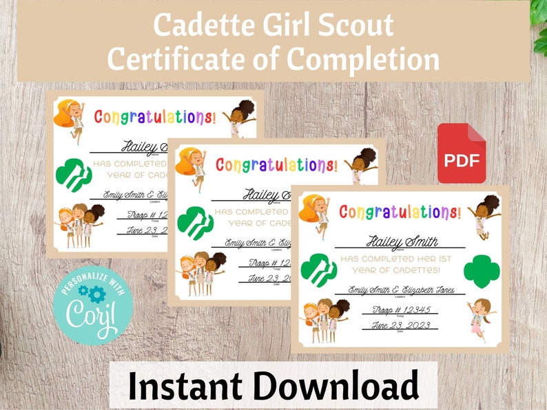Girl Scout Certificates of Completion Daisy to Cadette Bridging ...