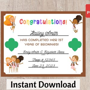 Brownie Scout 1st and 2nd Year Certificate of Completion, Investiture ...