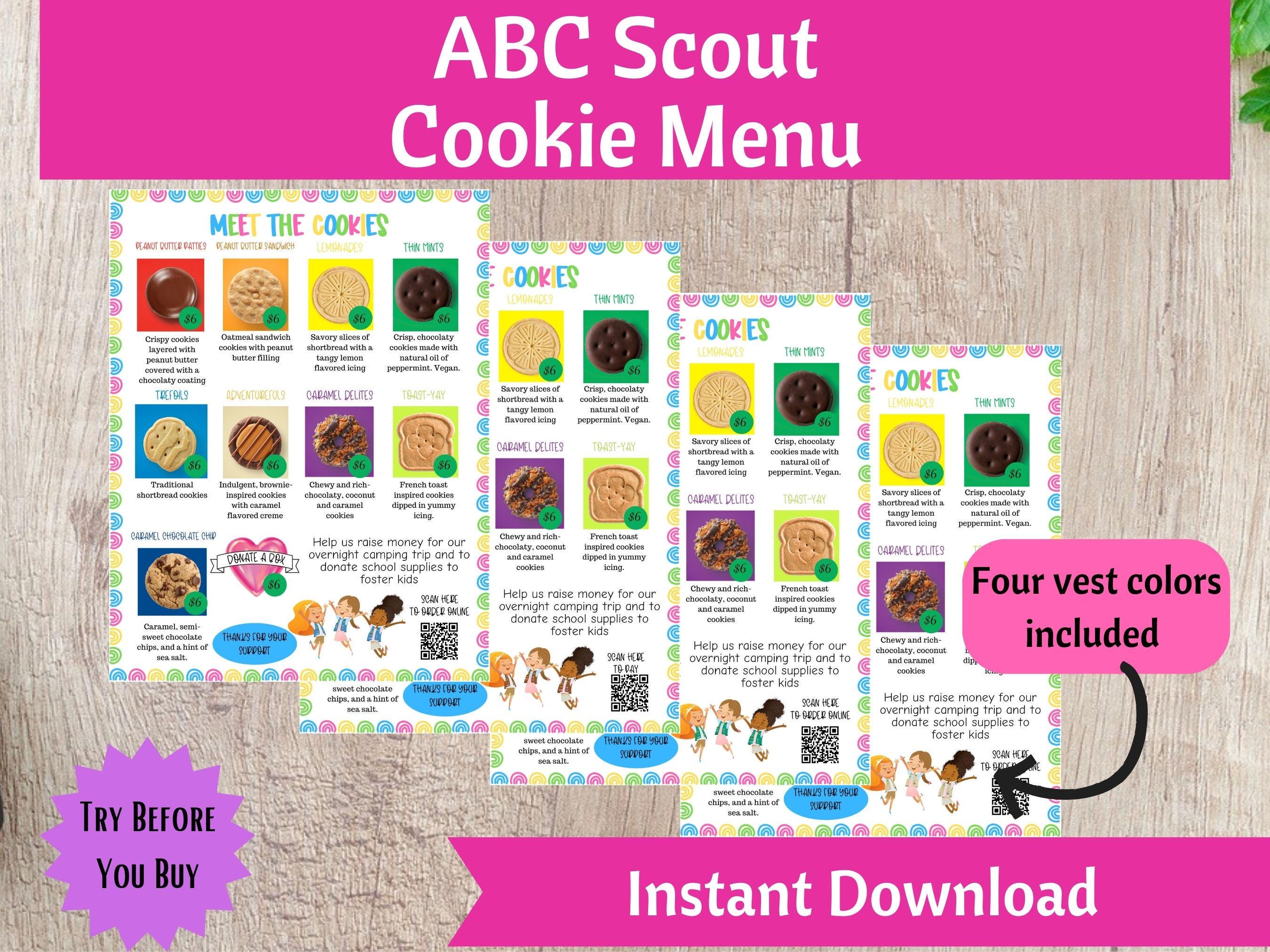 ABC Scout Cookie Menu Sign | Scout Troop Organizer Printable Meet the ...