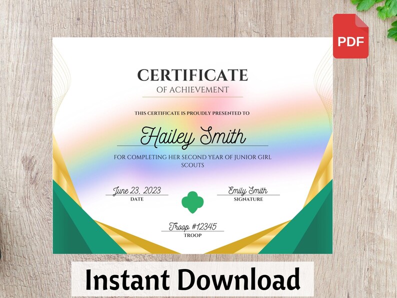 Junior Girl Scout 1st and 2nd Year Certificate of Completion ...