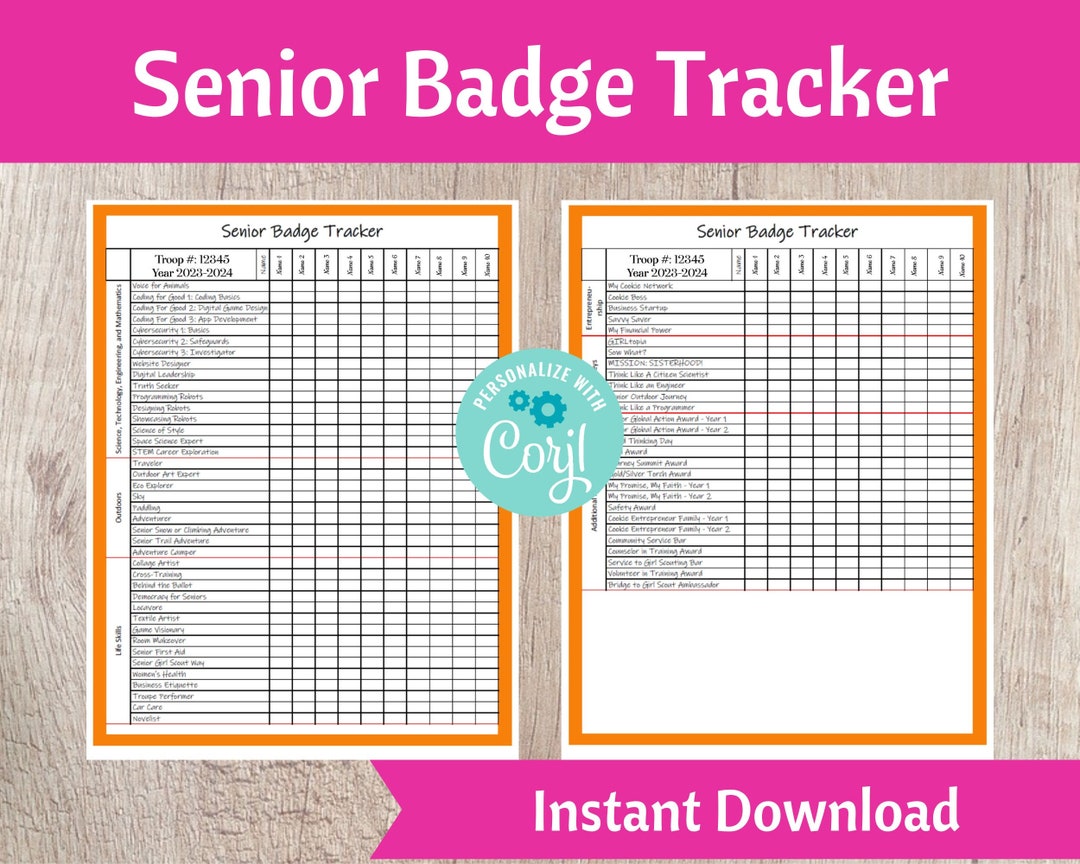 Senior Badge Tracker | Scout Troop Organizer Printable - Etsy