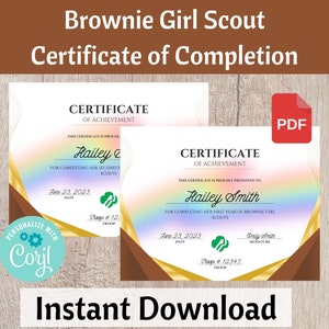 Brownie Girl Scout 1st and 2nd Year Certificate of Completion ...
