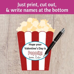 Printable Classroom Valentine's Day Cards for Kids Popcorn Valentine ...