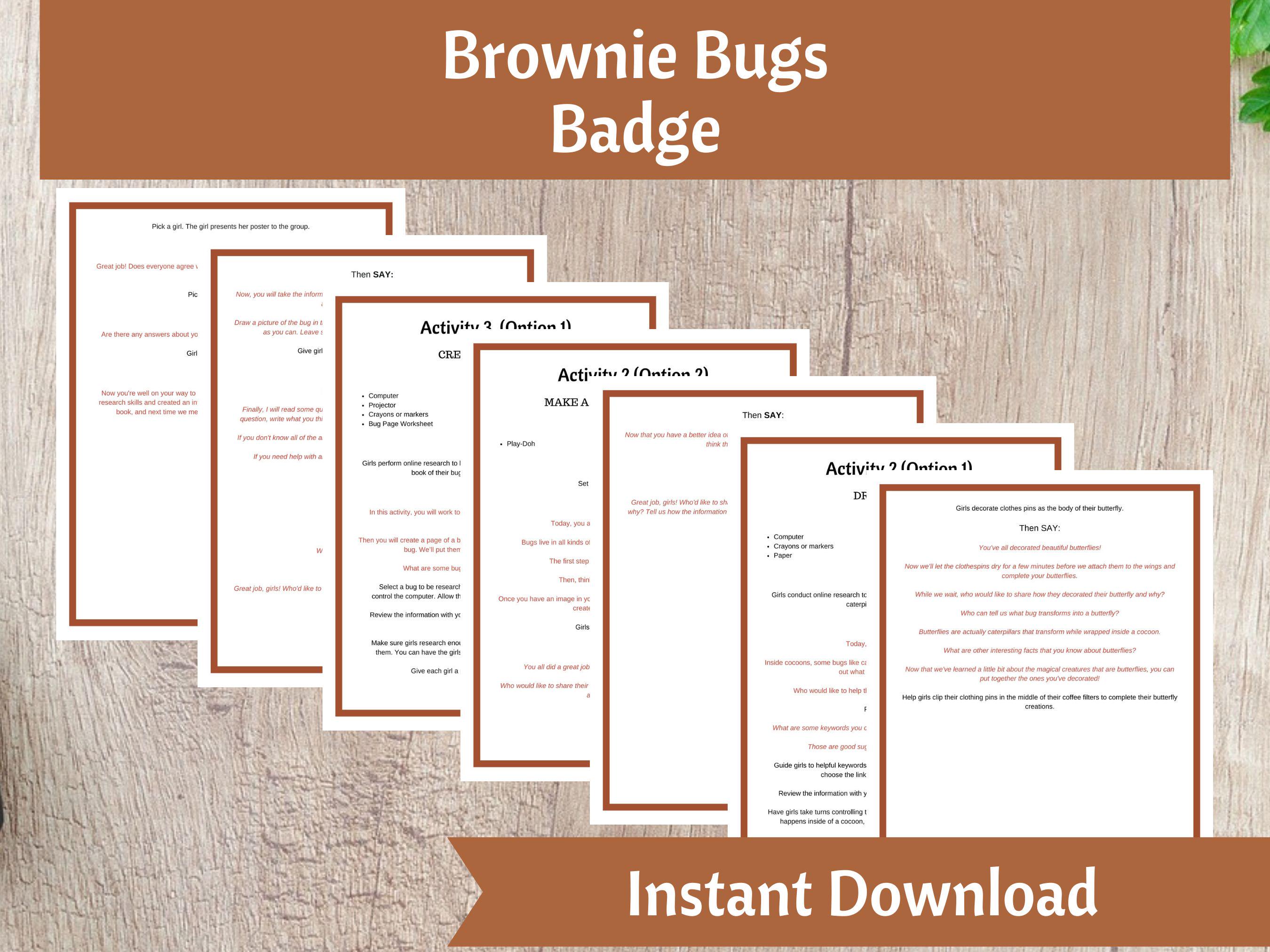 Brownie Bugs Badge Activity Kit | Girls Scout Troop Organizer Printable ...