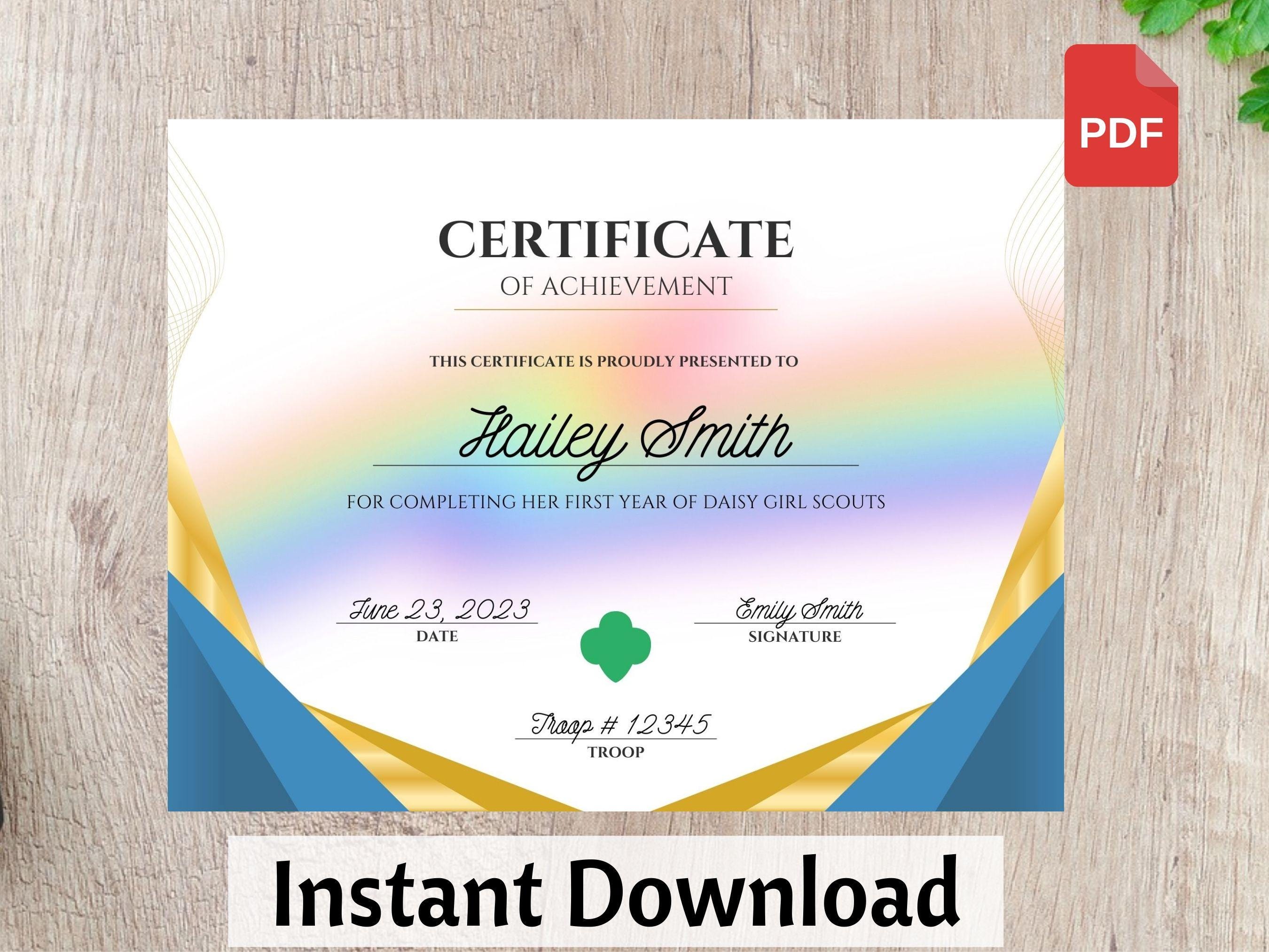 Daisy Girl Scout 1st and 2nd Year Certificate of Completion ...