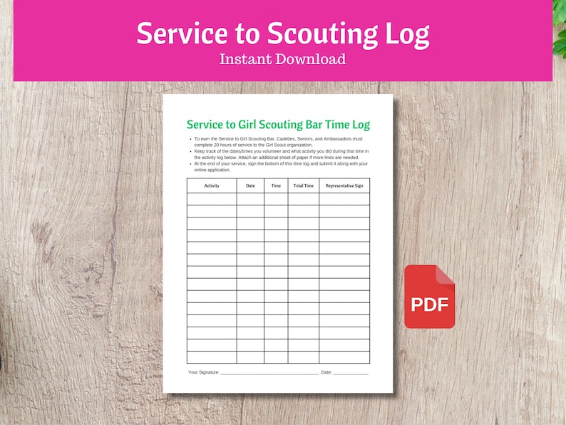 Service to Scouting Bar Log - Printable Instant Download - Etsy