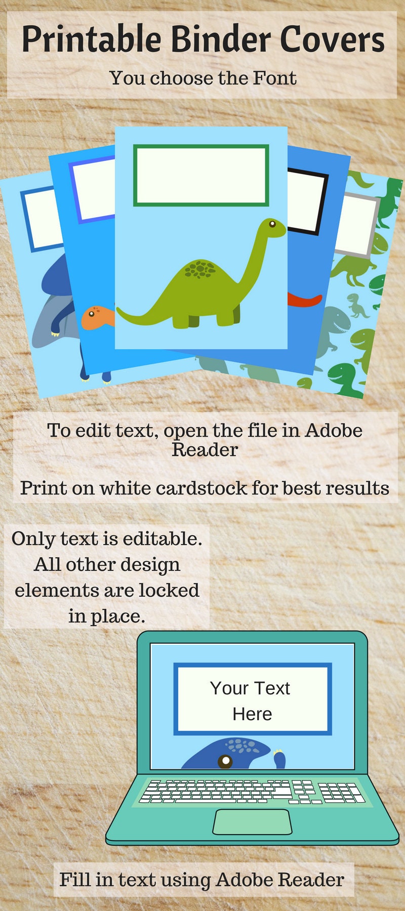 Dinosaur Printable Binder Covers for School Editable Home Office Binder ...