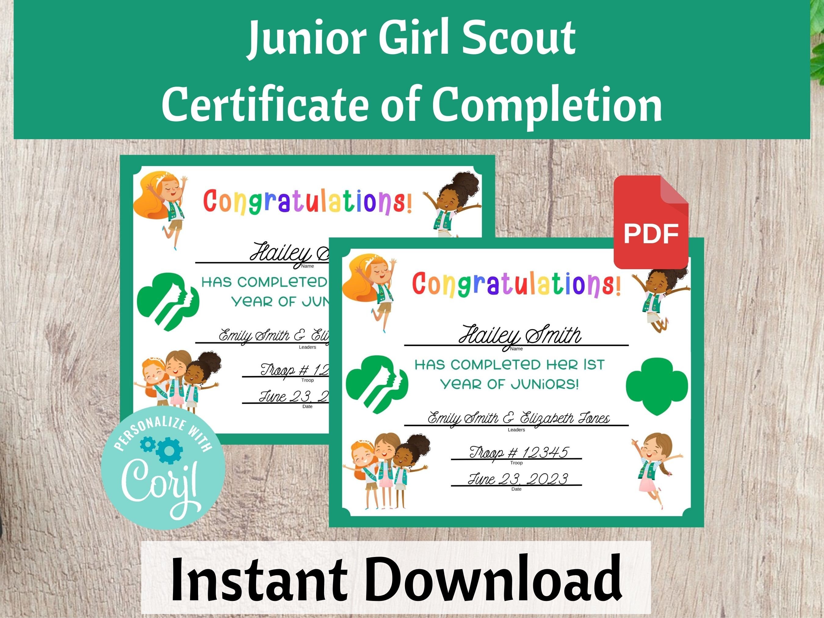 Girl Scout Certificates of Completion Daisy to Cadette Bridging ...