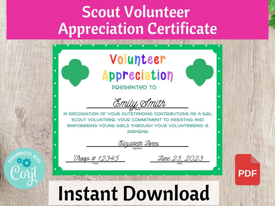 Volunteer Appreciation Certificate - Scouts Bridging Ceremony ...