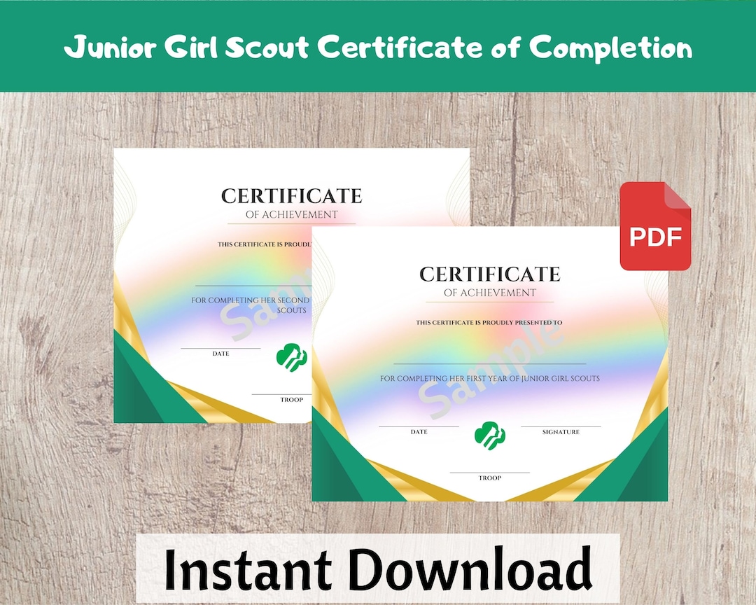 Junior Girl Scout 1st and 2nd Year Certificate of Completion - Etsy