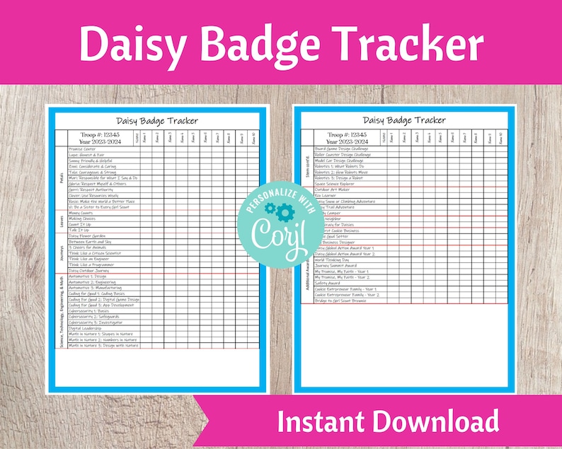 Daisy Badge Tracker | Scout Troop Organizer Printable - Etsy