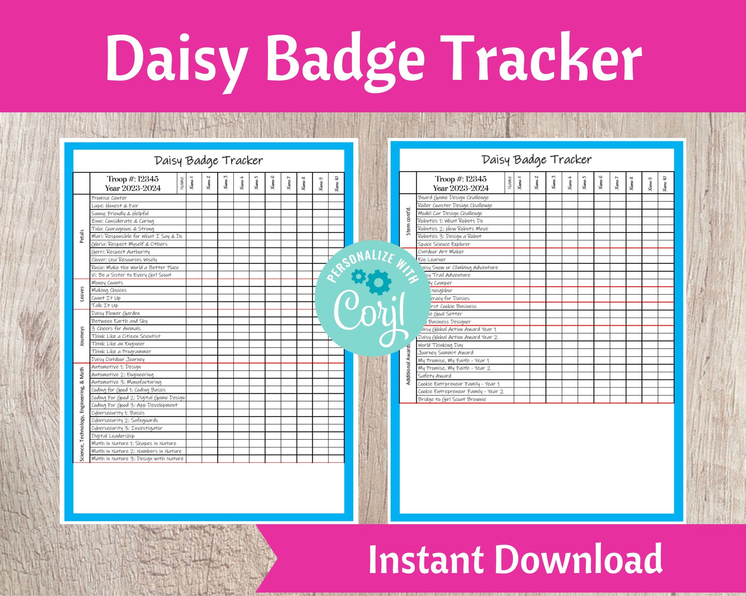 Daisy Badge Tracker | Scout Troop Organizer Printable - Etsy
