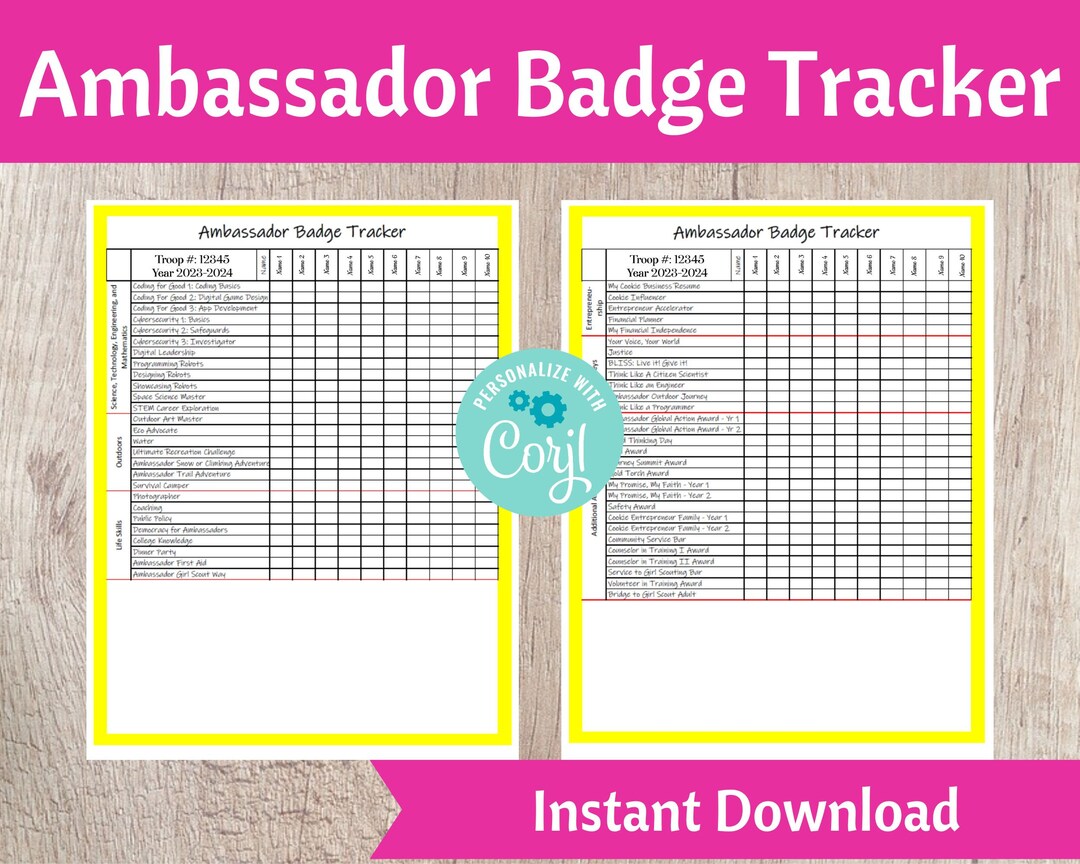 Ambassador Badge Tracker Girls Scout Troop Organizer - Etsy