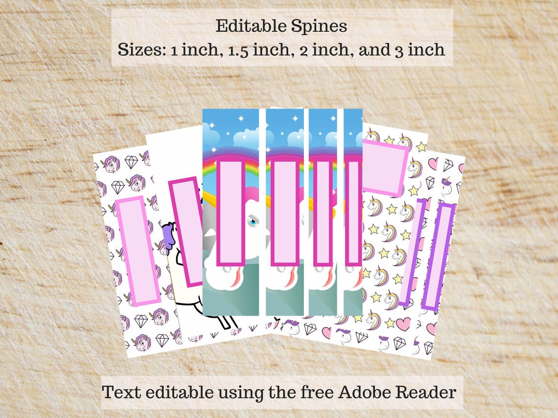 Unicorn Printable Binder Covers for School Editable Home Office Binder ...