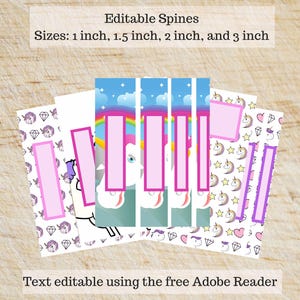 Unicorn Printable Binder Covers for School Editable Home Office Binder ...