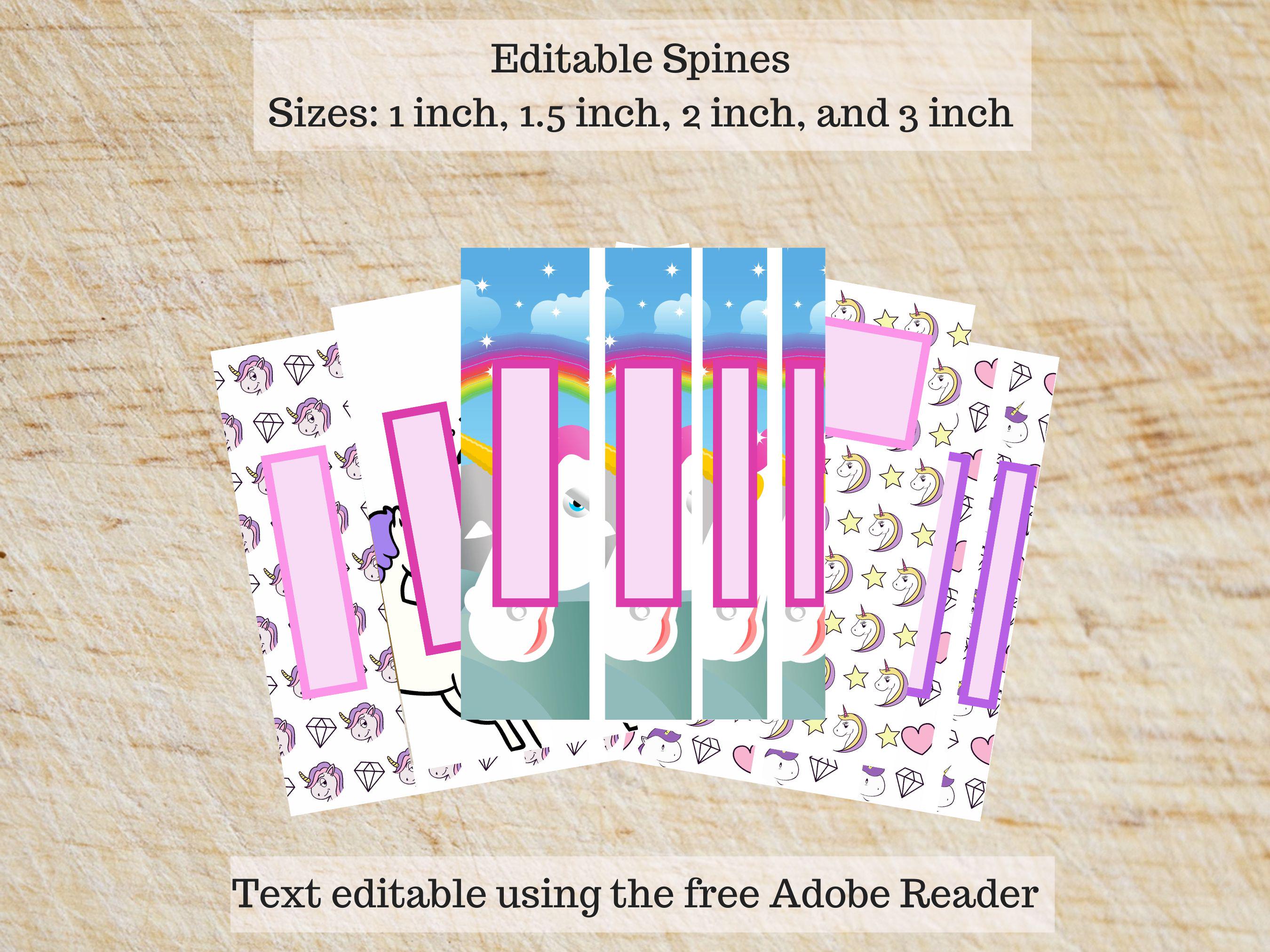 Unicorn Printable Binder Covers for School Editable Home Office Binder ...