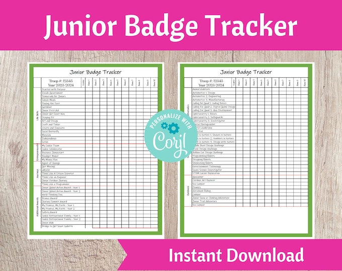 Personalized Girl Scout Badge, Journey, and Award Tracker / Requirement ...
