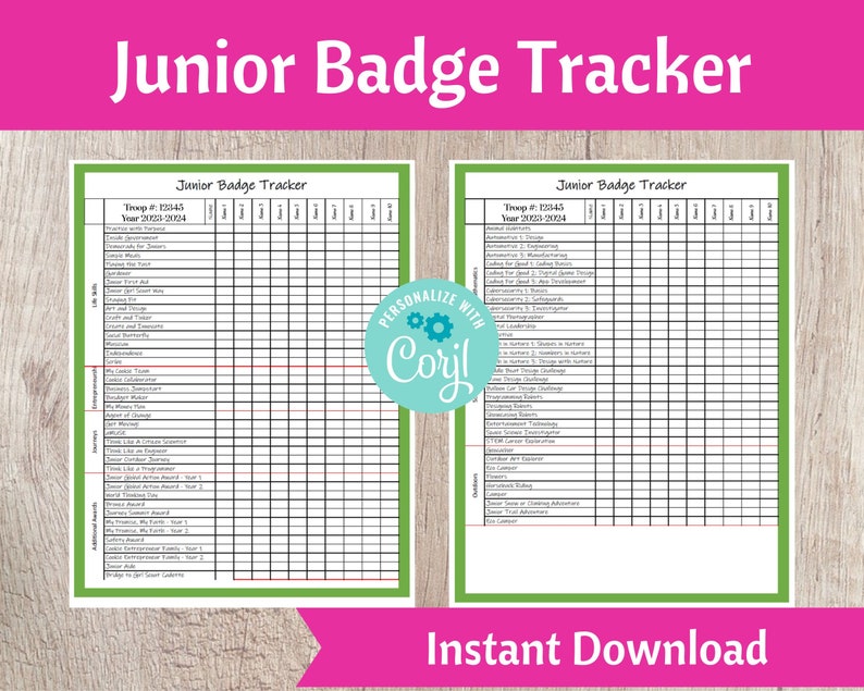 Junior Badge Tracker | Scout Troop Organizer Printable - Etsy
