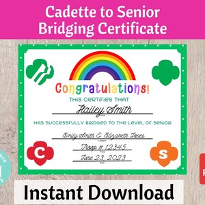 Cadette to Senior Bridging Certificate Girls Scouts Bridging Ceremony ...