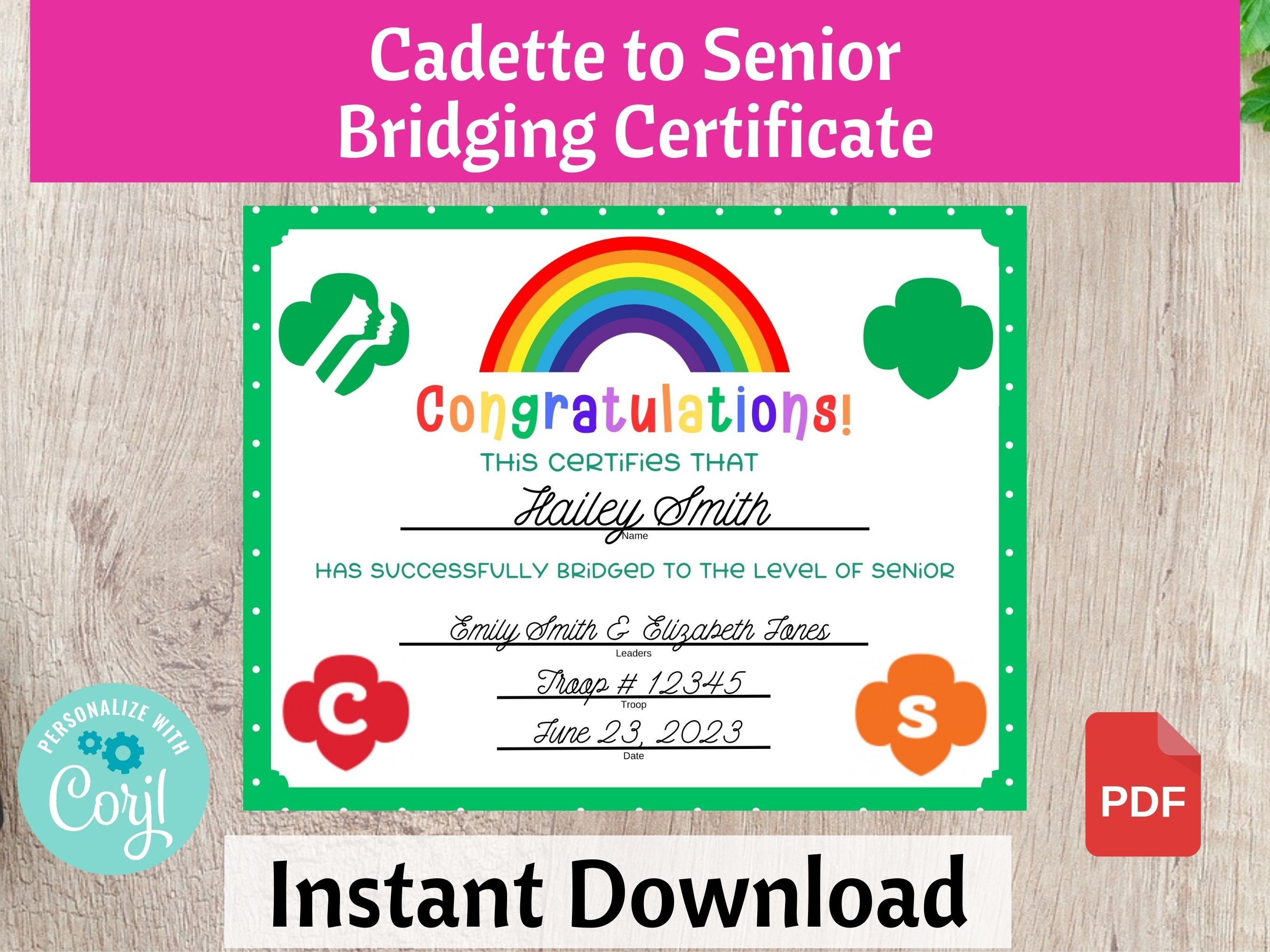 Cadette to Senior Bridging Certificate Girls Scouts Bridging Ceremony ...